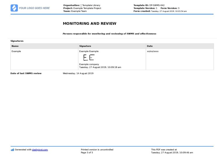 Generic Safe Work Method Statement (Free and customisable)