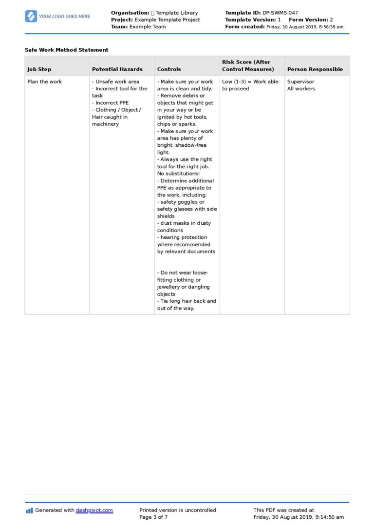 Power Tools Safe Work Method Statement (Free + editable SWMS)
