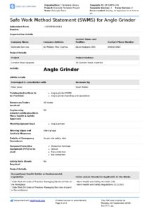 Angle Grinder Safe Work Method Statement (SWMS) - Free and editable