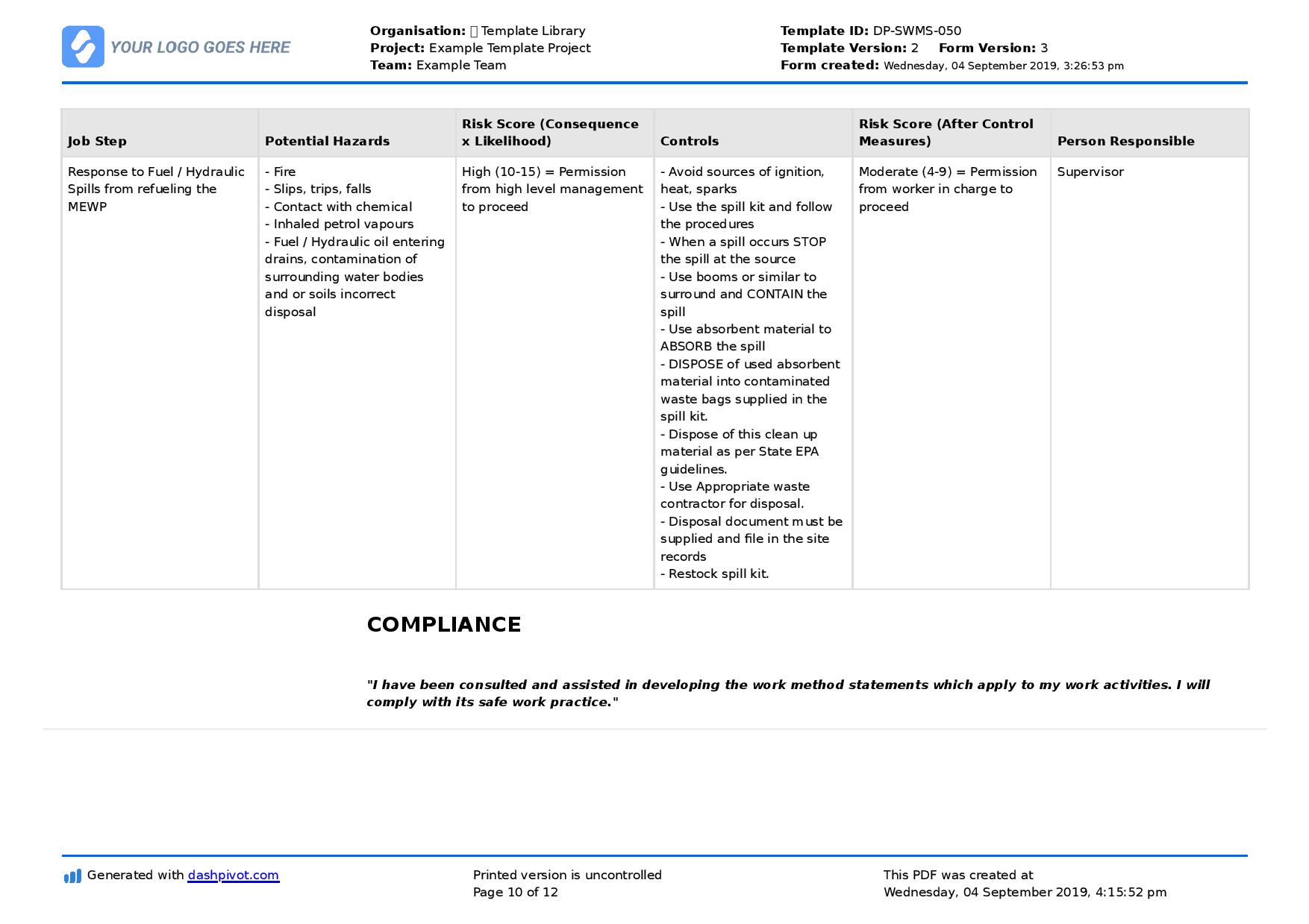 EWP Elevated Work Platform Safe Work Method Statement SWMS 