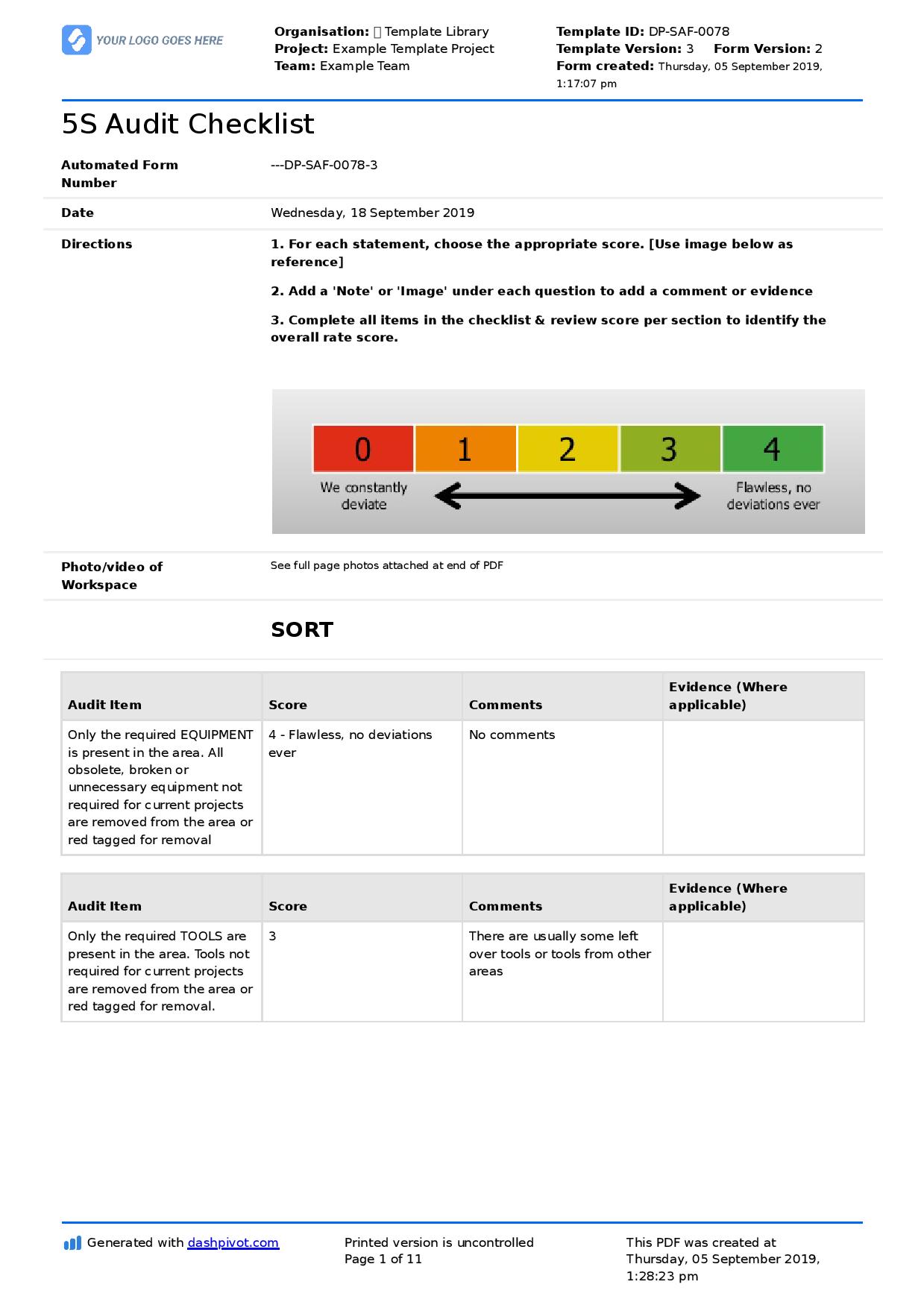 5S Audit Checklist Template