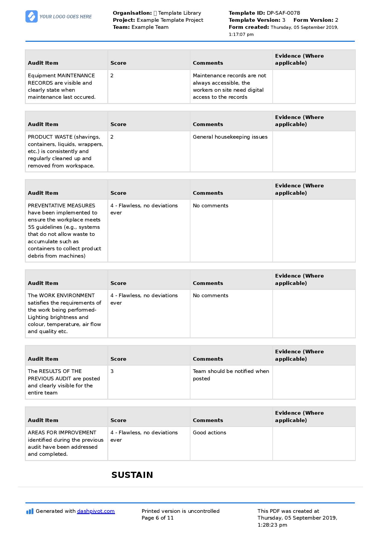 5s workplace checklist