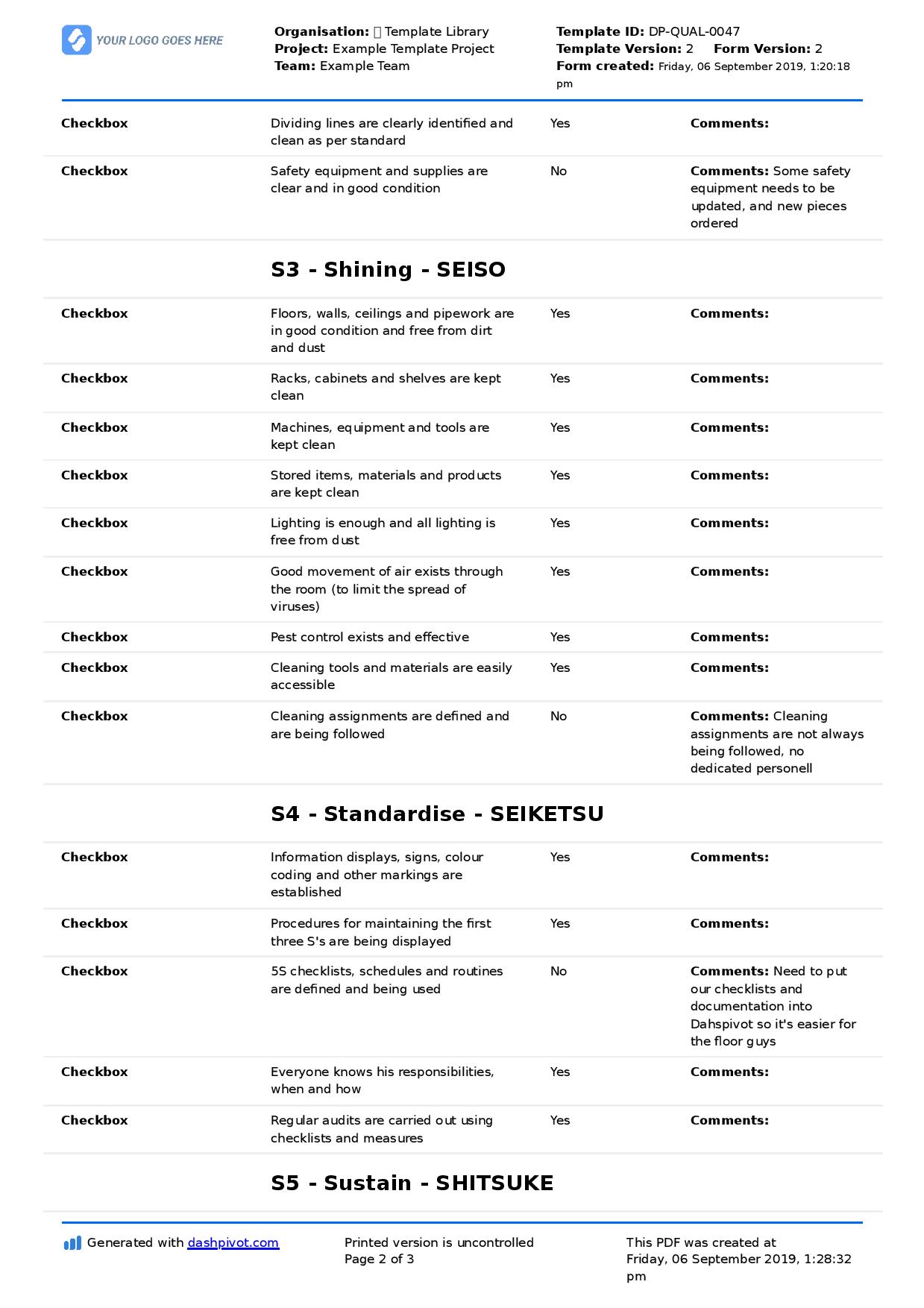 5S Checklist For Manufacturing Free Template Better Than Excel 