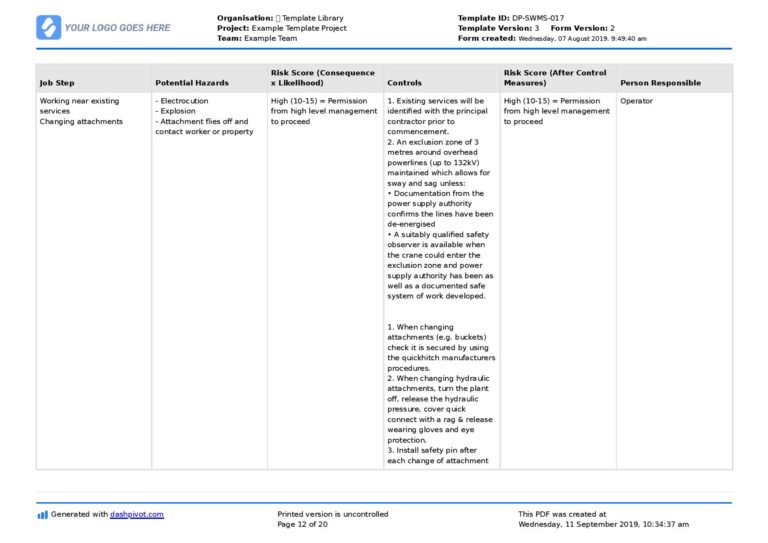 Bobcat Safe Work Method Statement (Free bobcat SWMS)