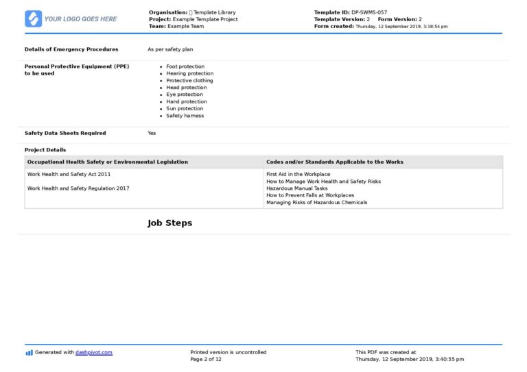 Roof Access Safe Work Method Statement (SWMS)