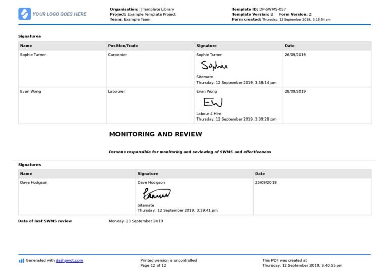 Roof Access Safe Work Method Statement (SWMS)