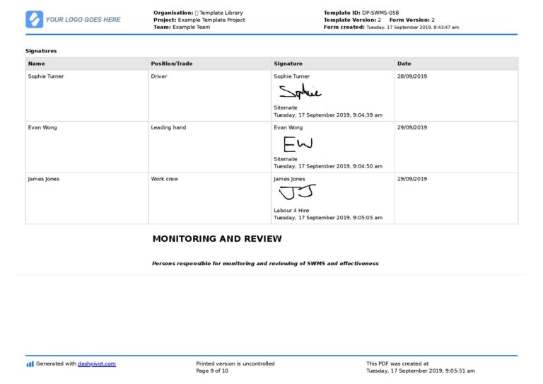 Pipe Laying Safe Work Method Statement (SWMS)