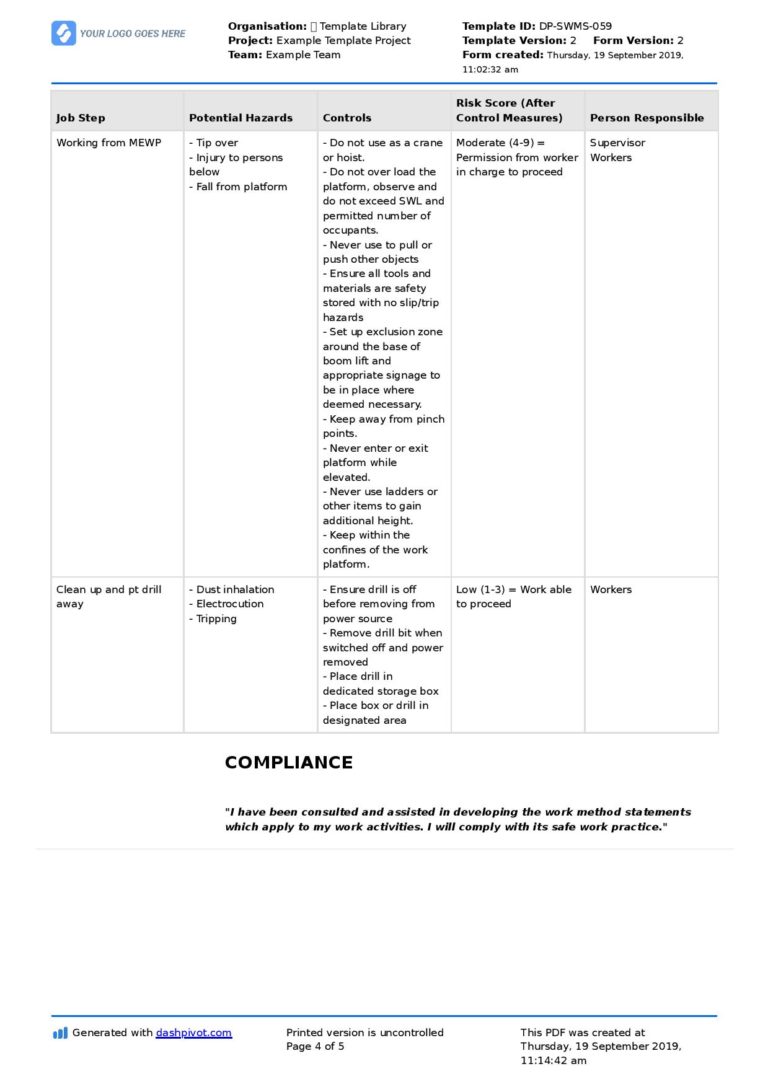 Drilling Safe Work Method Statement (Free, editable drill SWMS)