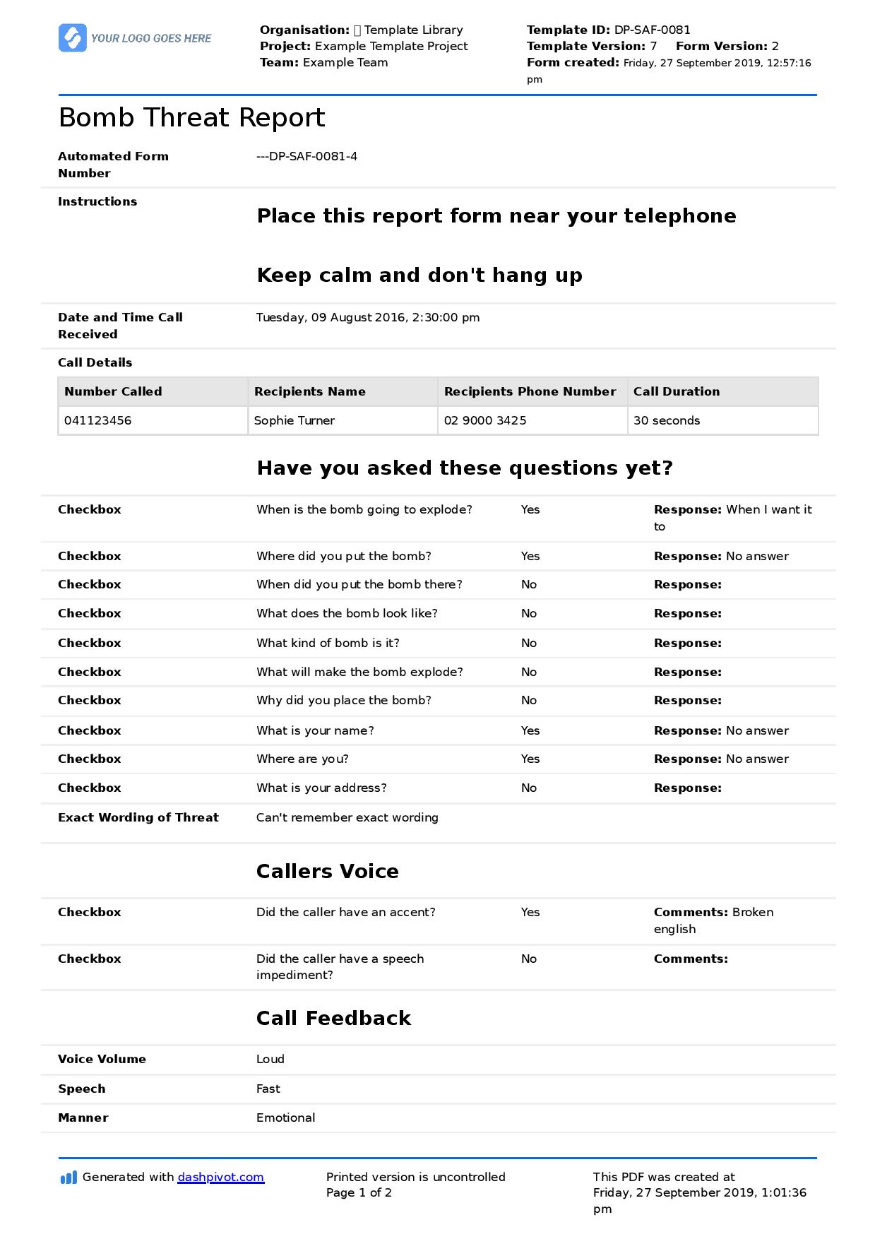 Threat Report Template
