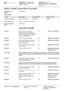 Motor Grader Inspection Checklist template (Free and editable)