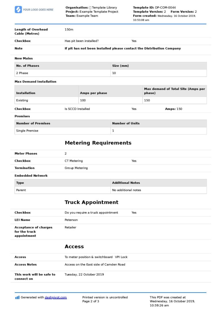 Electrical Works Request form (Free and editable template)