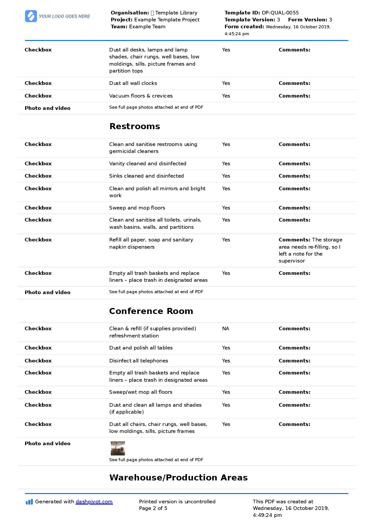 Commercial Cleaning Checklist Template Free Editable Checklist 