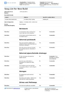 New Build Snag List: Customisable framework for any new build