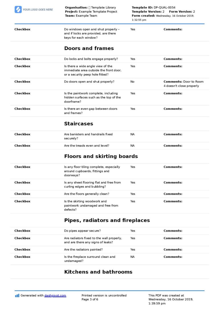 New Build Snag List: Customisable framework for any new build