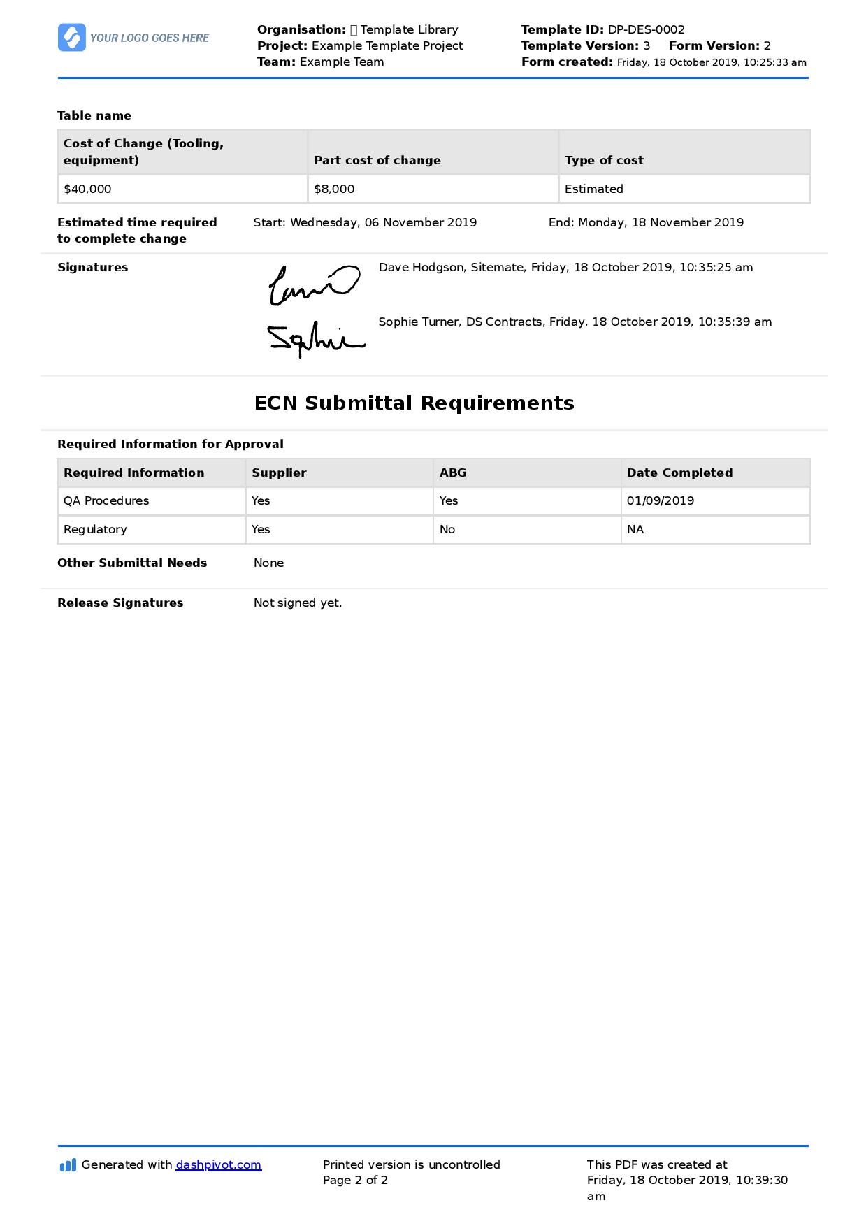 Engineering Change Notice Template Images And Photos Finder