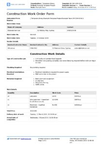 Construction Work Order template (Free & customisable template)