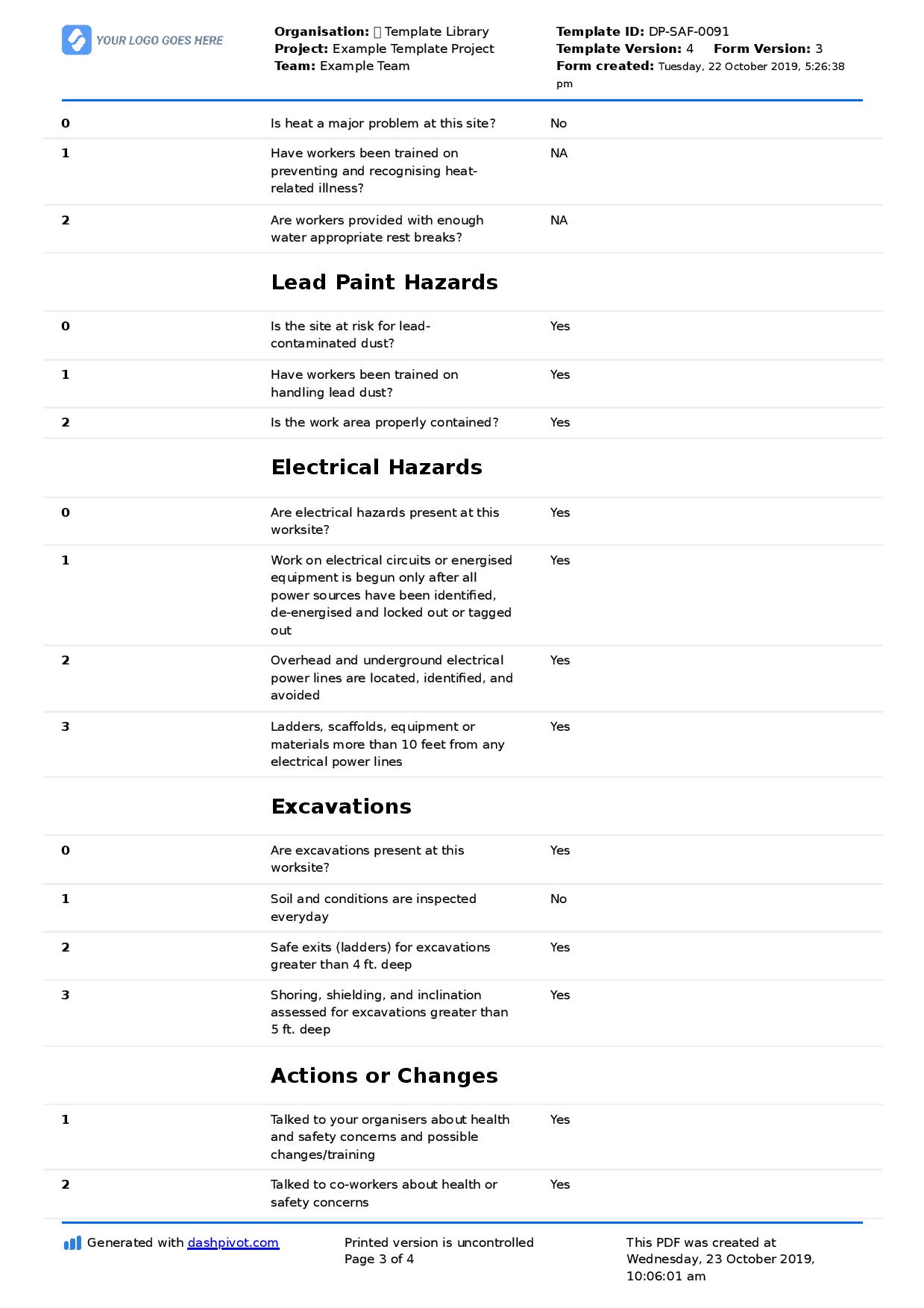 Occupational Health And Safety Checklist