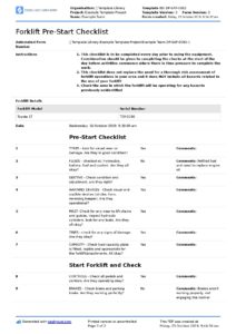 Forklift Pre Start Checklist (Free for any forklift pre-start)
