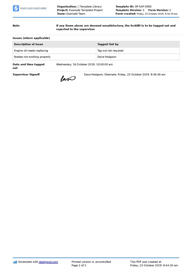 Forklift Pre Start Checklist (Free for any forklift pre-start)