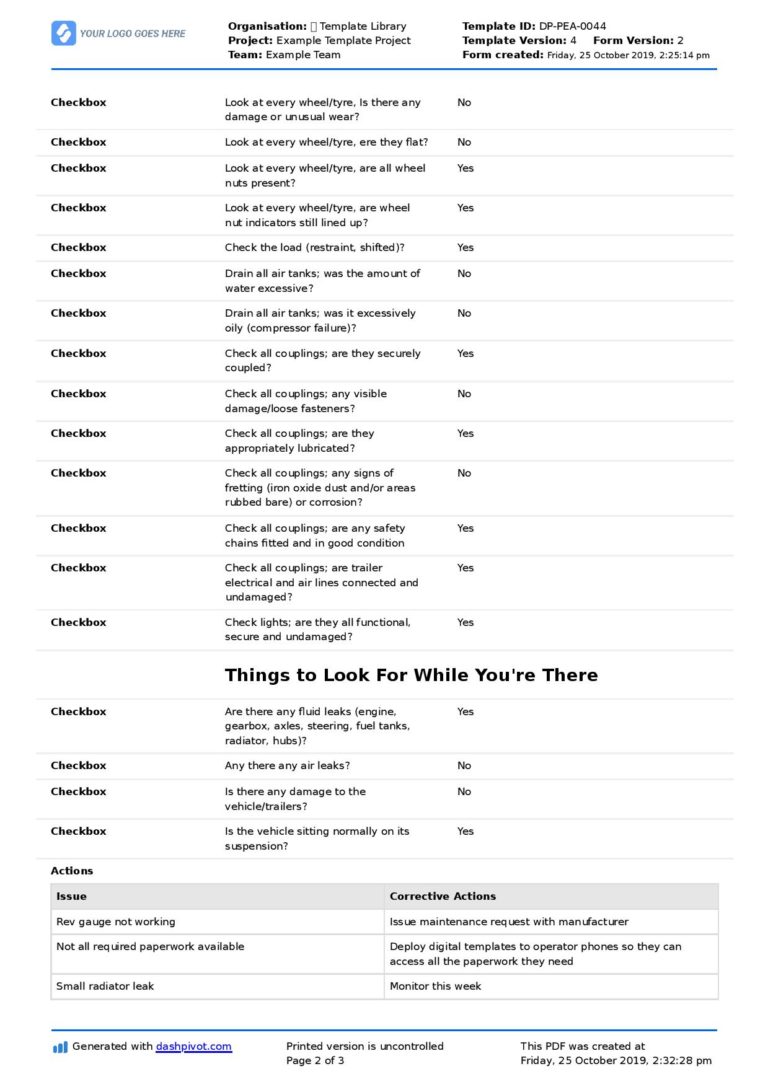 Vehicle Pre Start Checklist: All of your pre-start vehicle checks