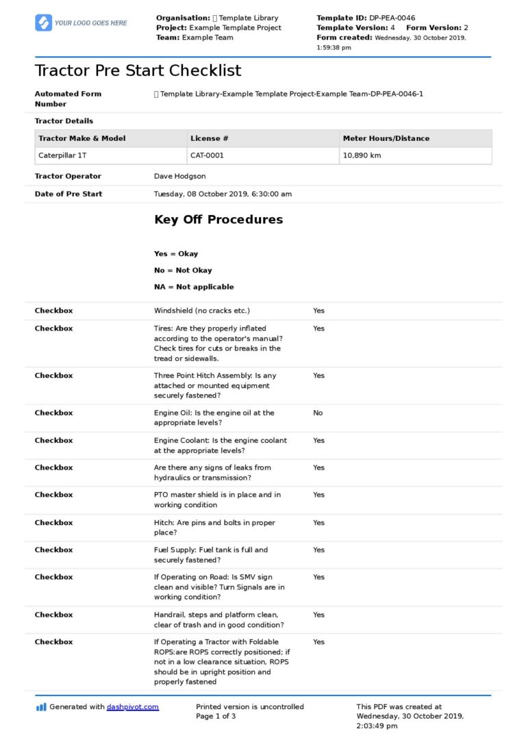 Tractor Pre Start Checklist: Cover all your tractor pre start checks