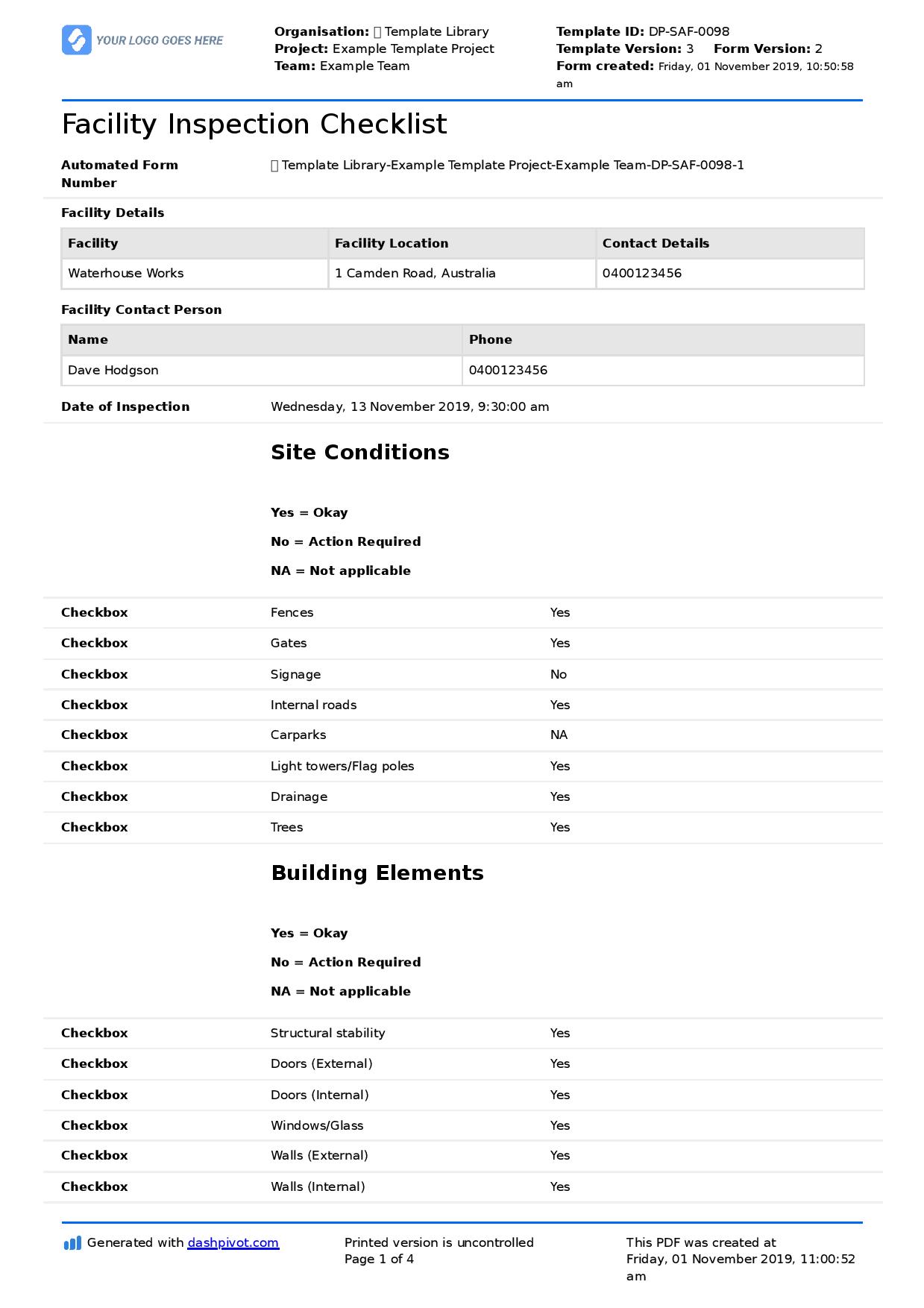 Facility Inspection Checklist Template Better Than Excel PDF Forms 