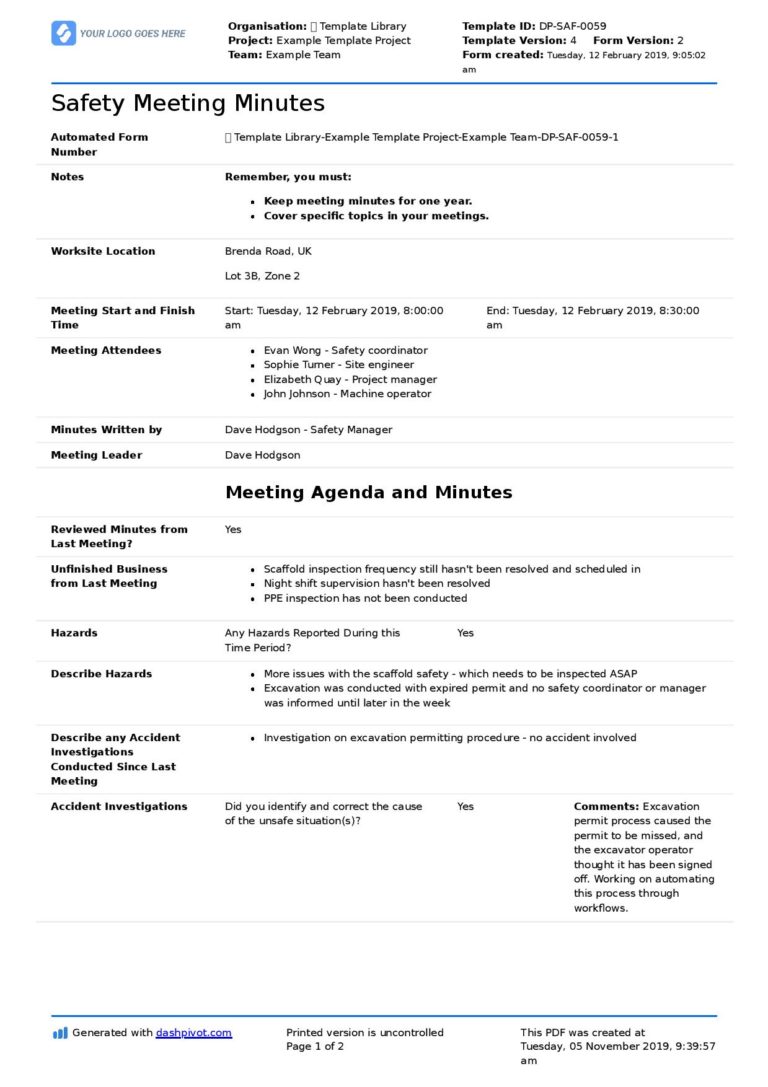 Safety Briefing Template: Free example and sample