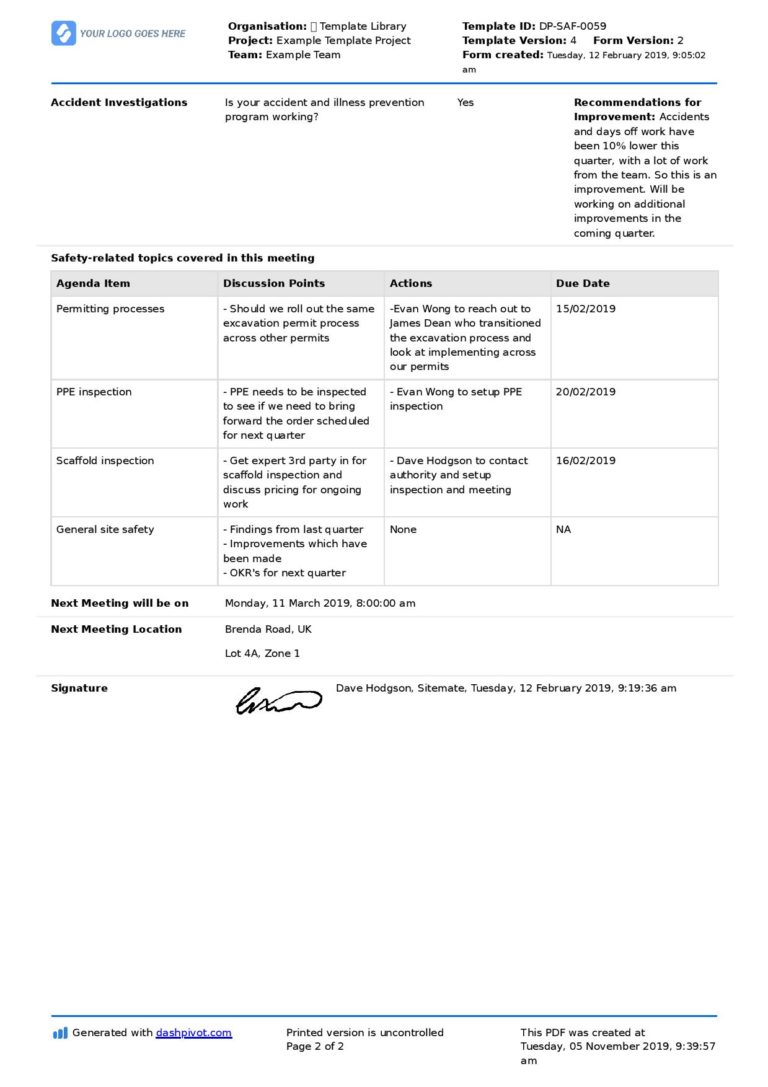 Safety Briefing Template: Free example and sample