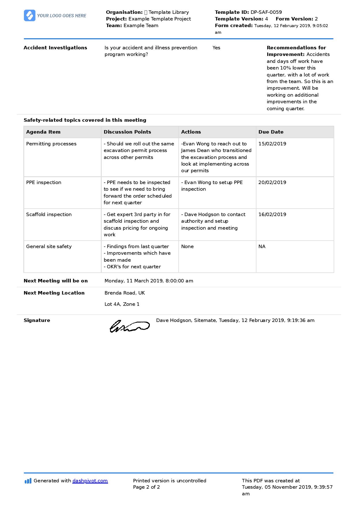 Safety Briefing Template Free For Any Health Safety Briefing