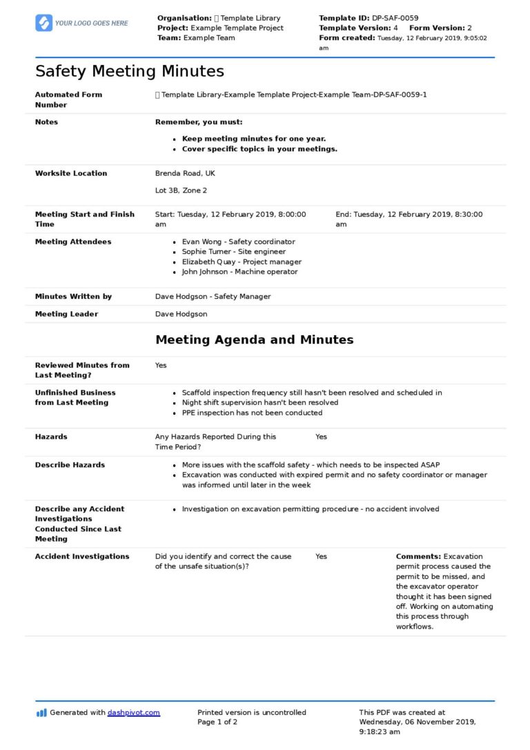 Safety Meeting Template Free To Use Better Than Word 