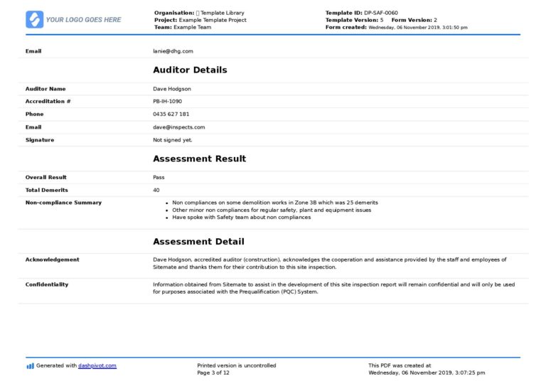 Field Inspection Report template (Free to use and better for reporting)