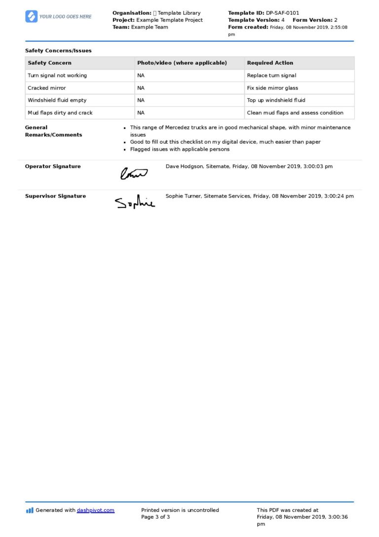 Truck Driver Pre Trip Inspection Checklist Template Truck Driver Pre Trip Inspection Checklist Template