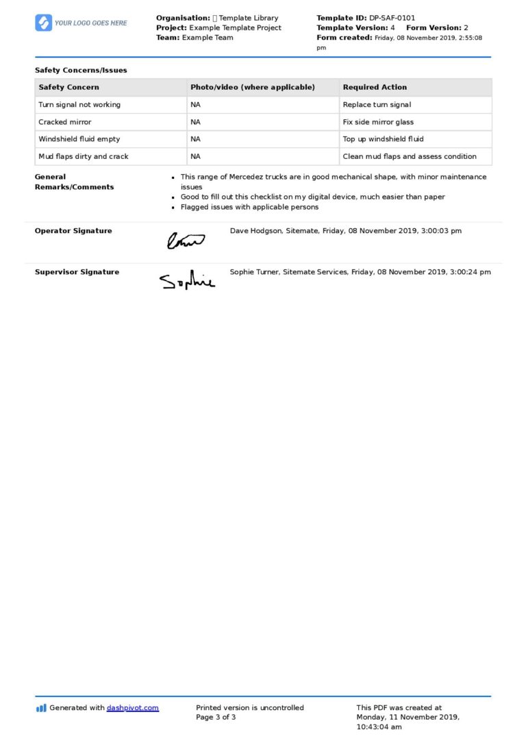 Truck Driver Safety Checklist (Free and customisable template)