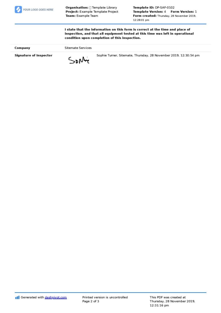 Fire Inspection Report Template and Example