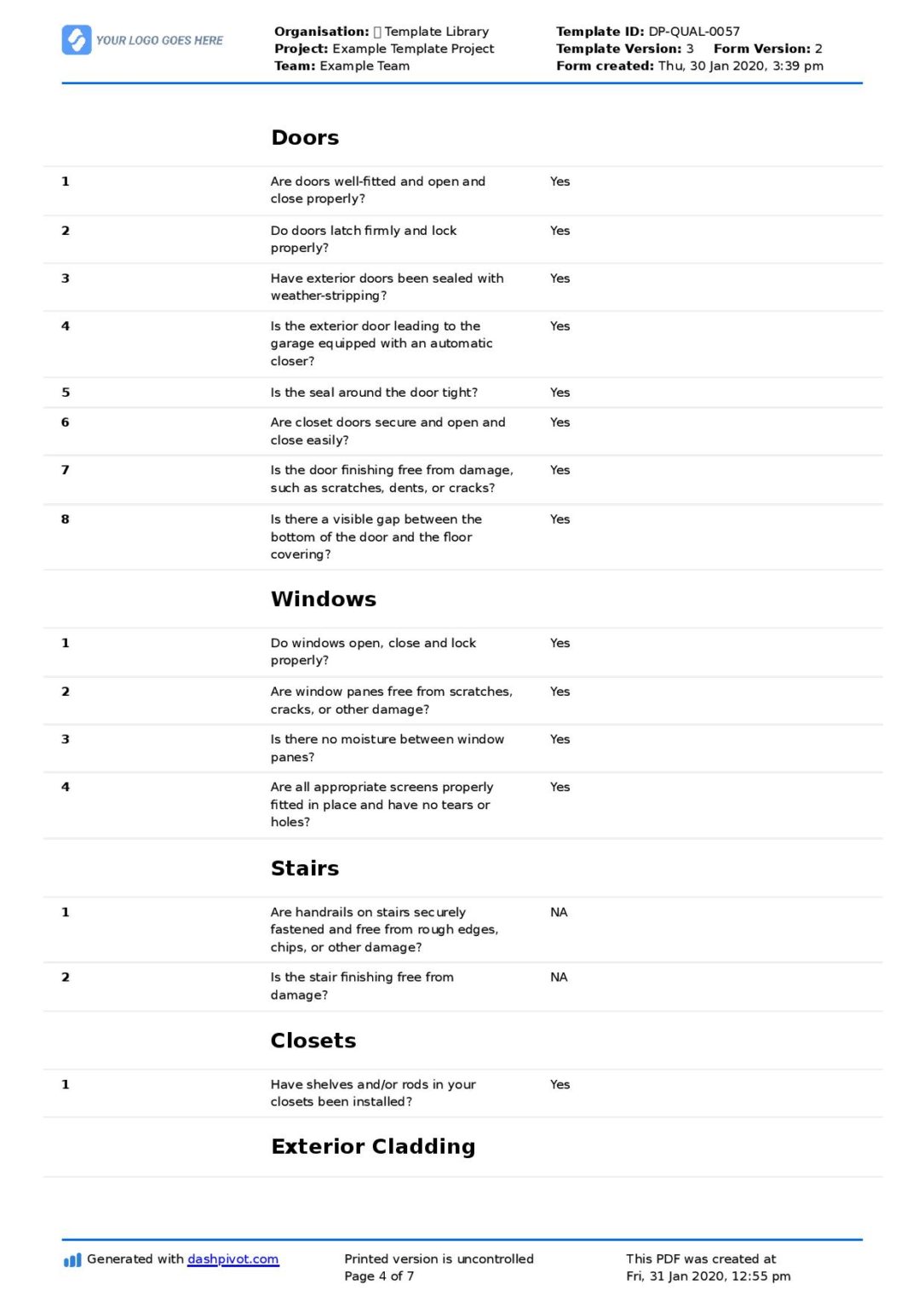 Pre Delivery Inspection Checklist template (new homes, condo, buildings)