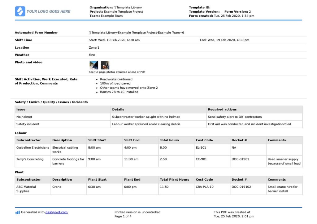 Site Diary Template Free To Use And Download As PDF