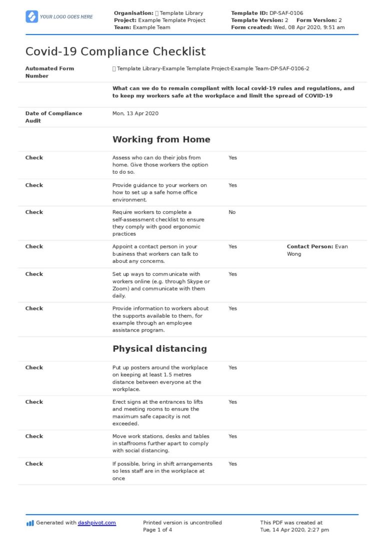 Covid 19 Compliance Checklist Free Checklist Template Riset