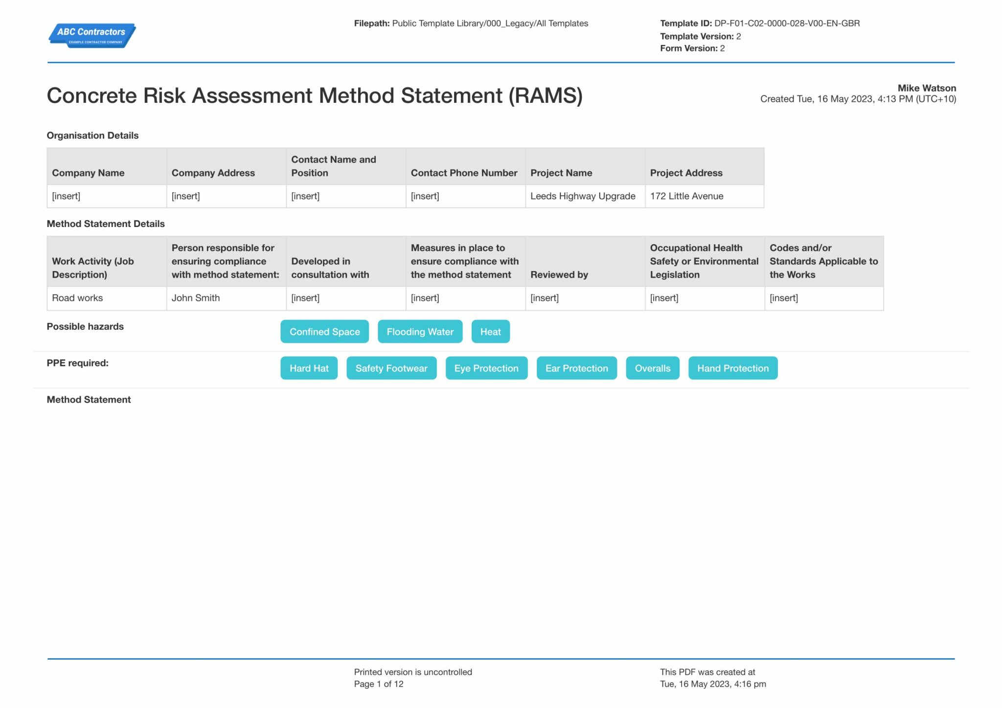 Method Statement & Risk Assessment: how are you managing risk