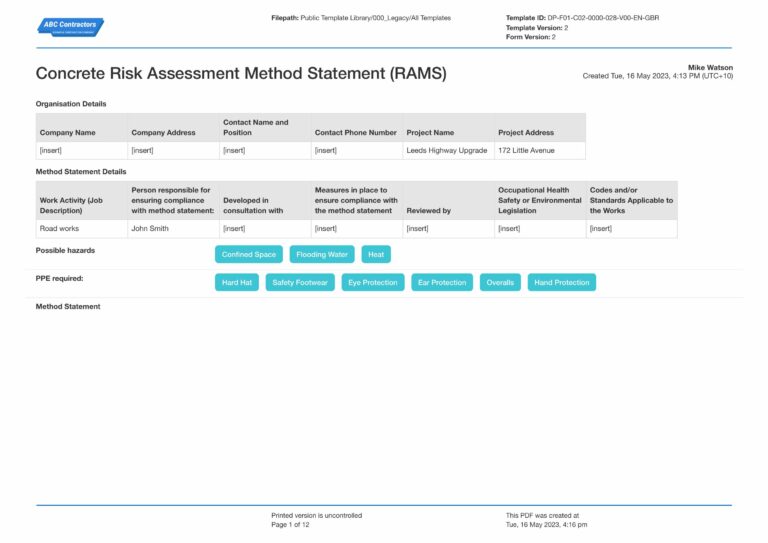 Method Statement & Risk Assessment: how are you managing risk