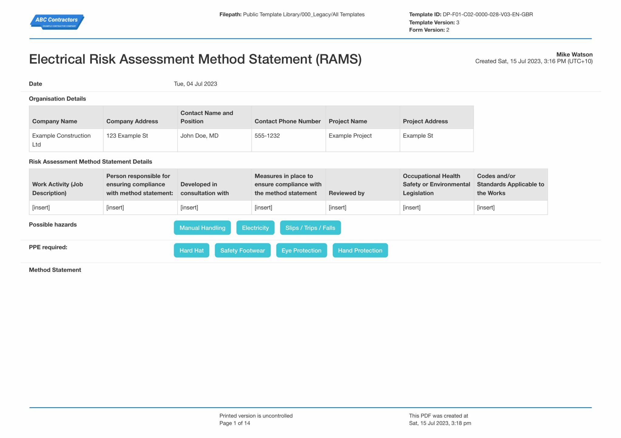 Electrical RAMS template: Use and customise the free template