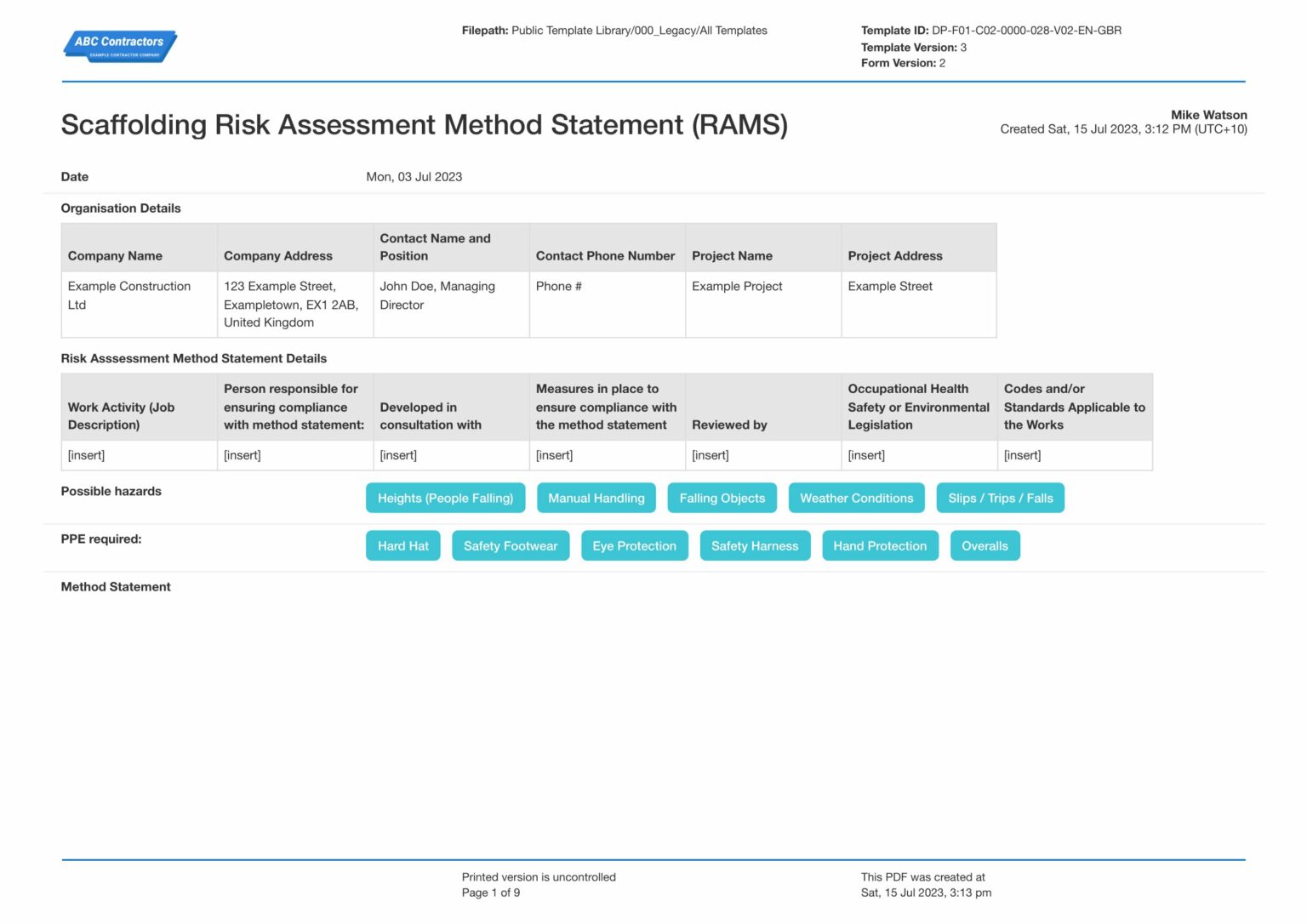 Scaffolding RAMS template: Use and customise the free template