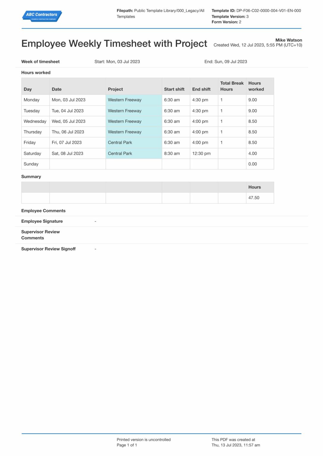 Weekly timesheet for multiple employees: quick & easy timesheets