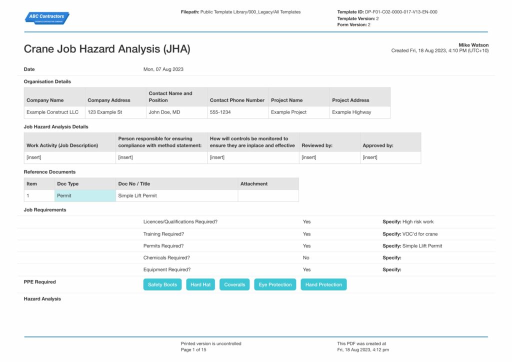 Crane Job Hazard Analysis template: use the free template