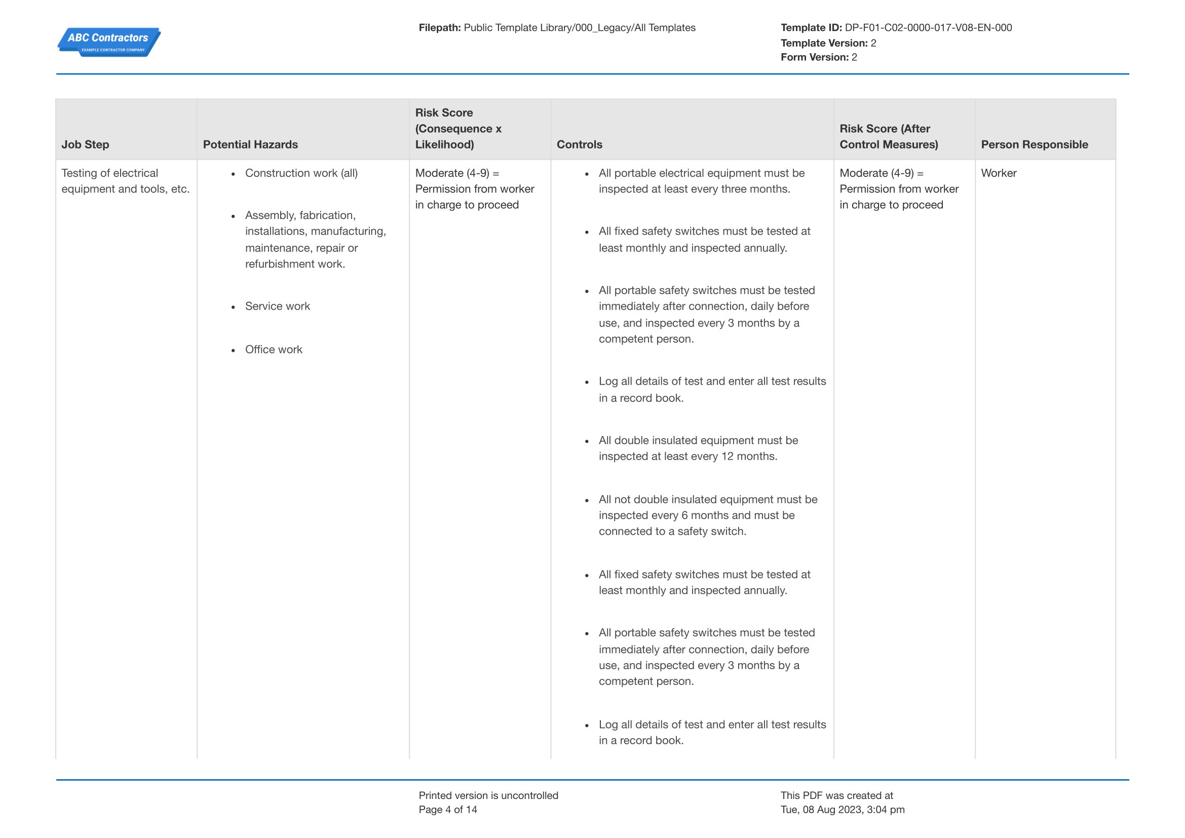 Job Hazard Analysis Electrical Template Use The Free Template Job Hazard Analysis Electrical Template Use The Free Template