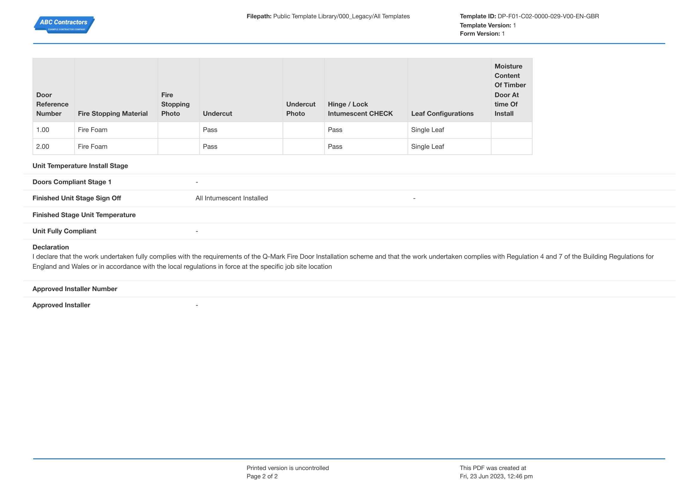 fire certificate template