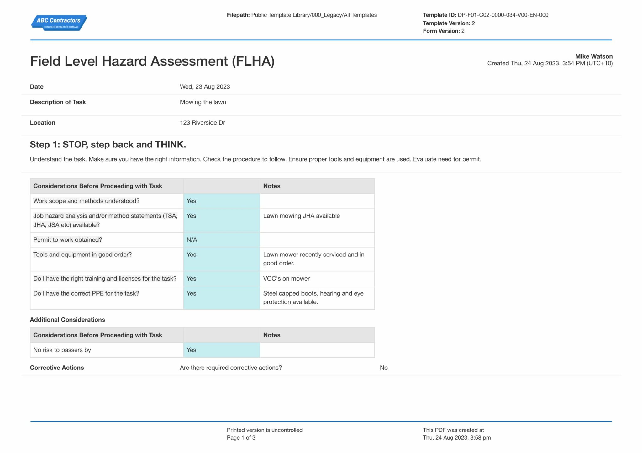 Field Level Hazard Assessment Example: what do you need to do?