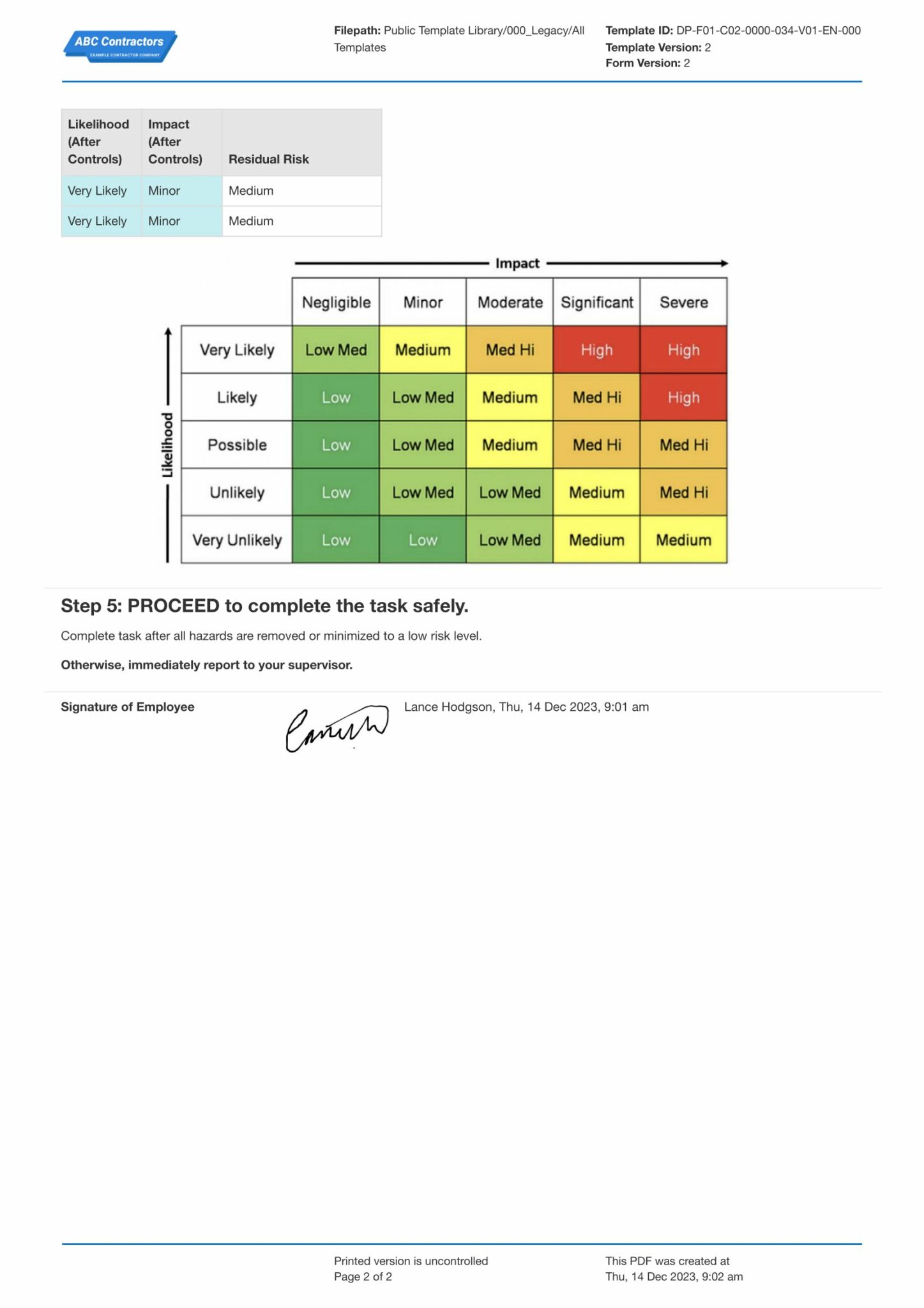 Field Level Risk Assessment examples: see an example FLRA