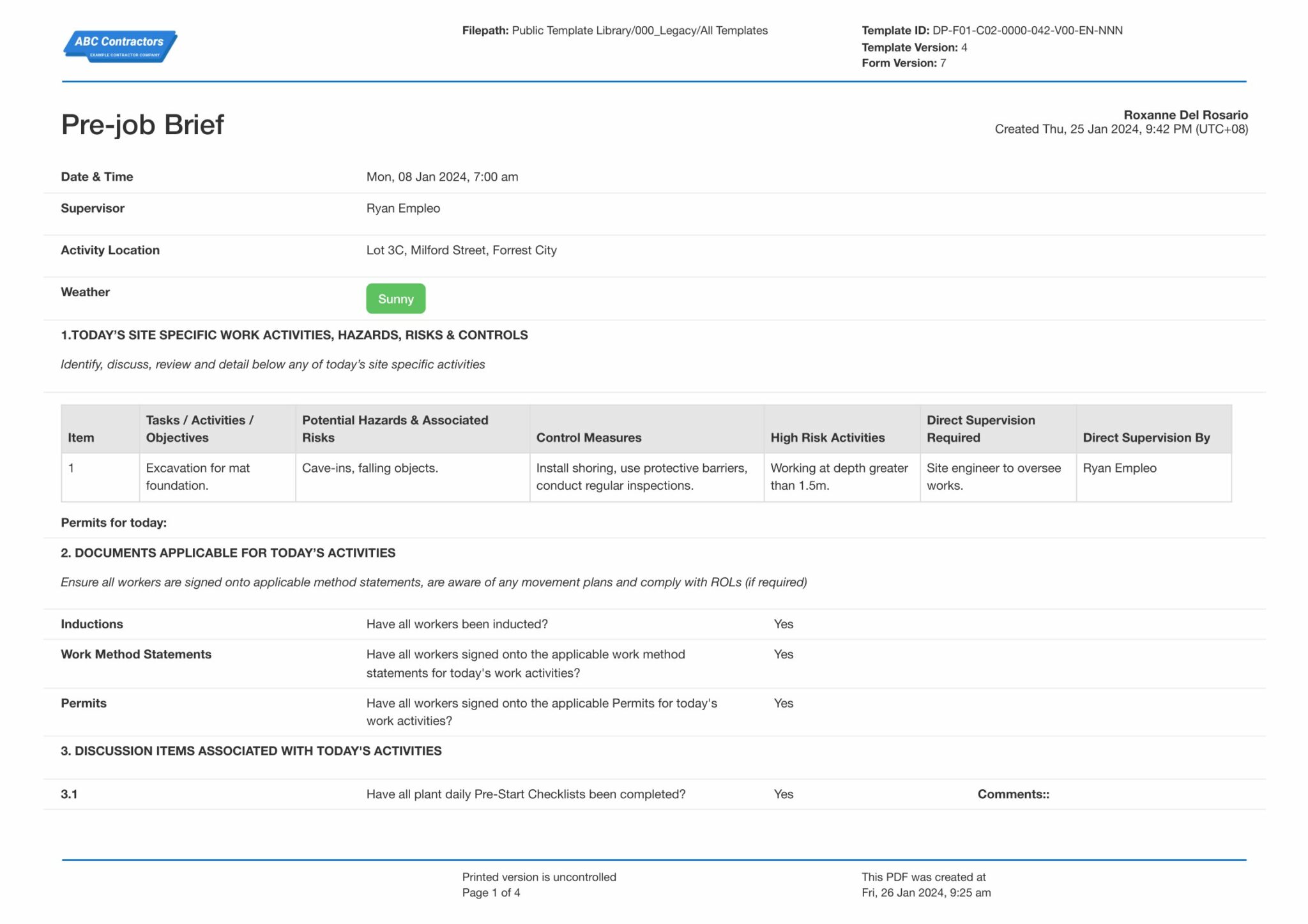 Pre-Job Brief Example