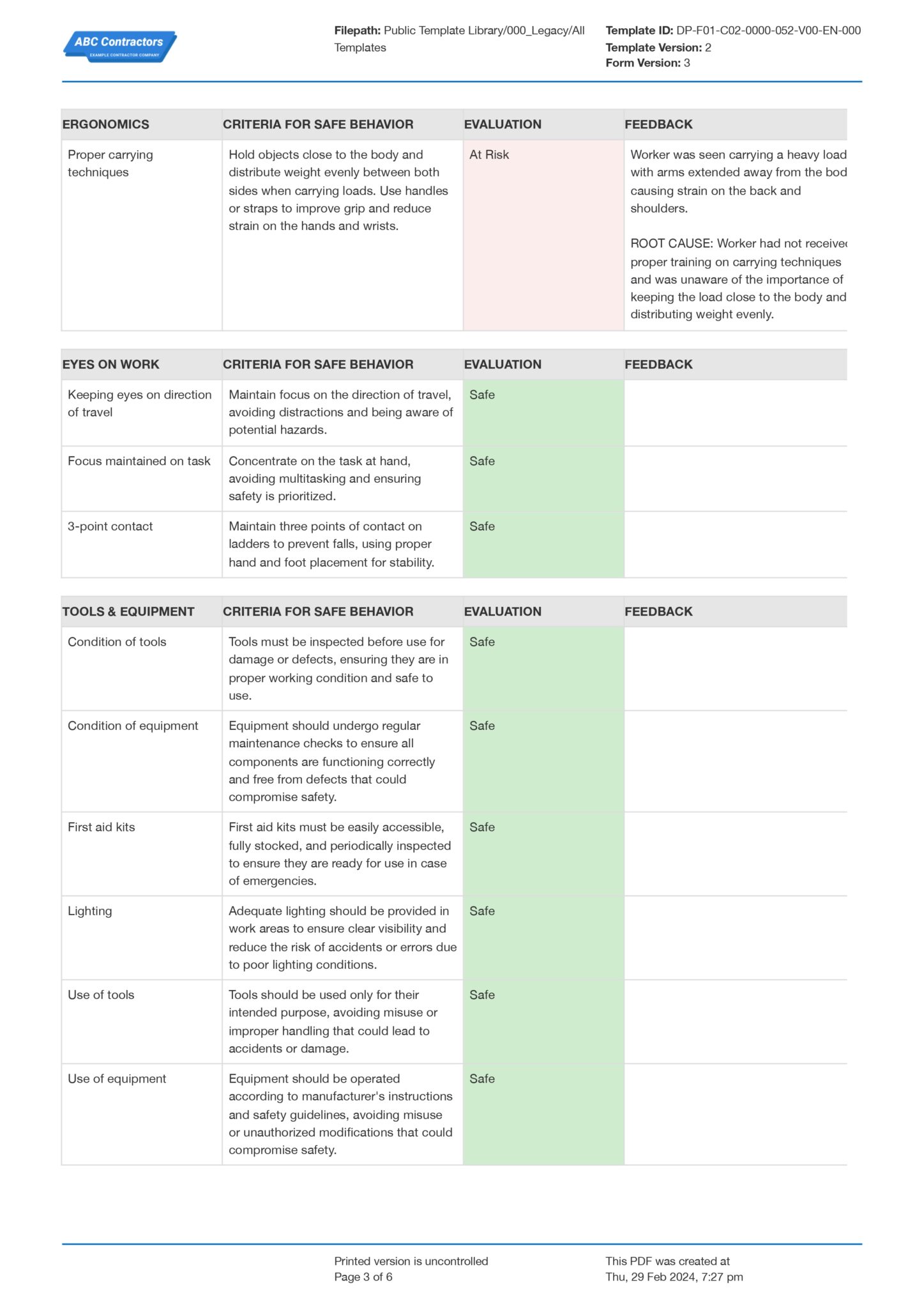 Behavior Based Safety Checklist Template: Free and Customisable