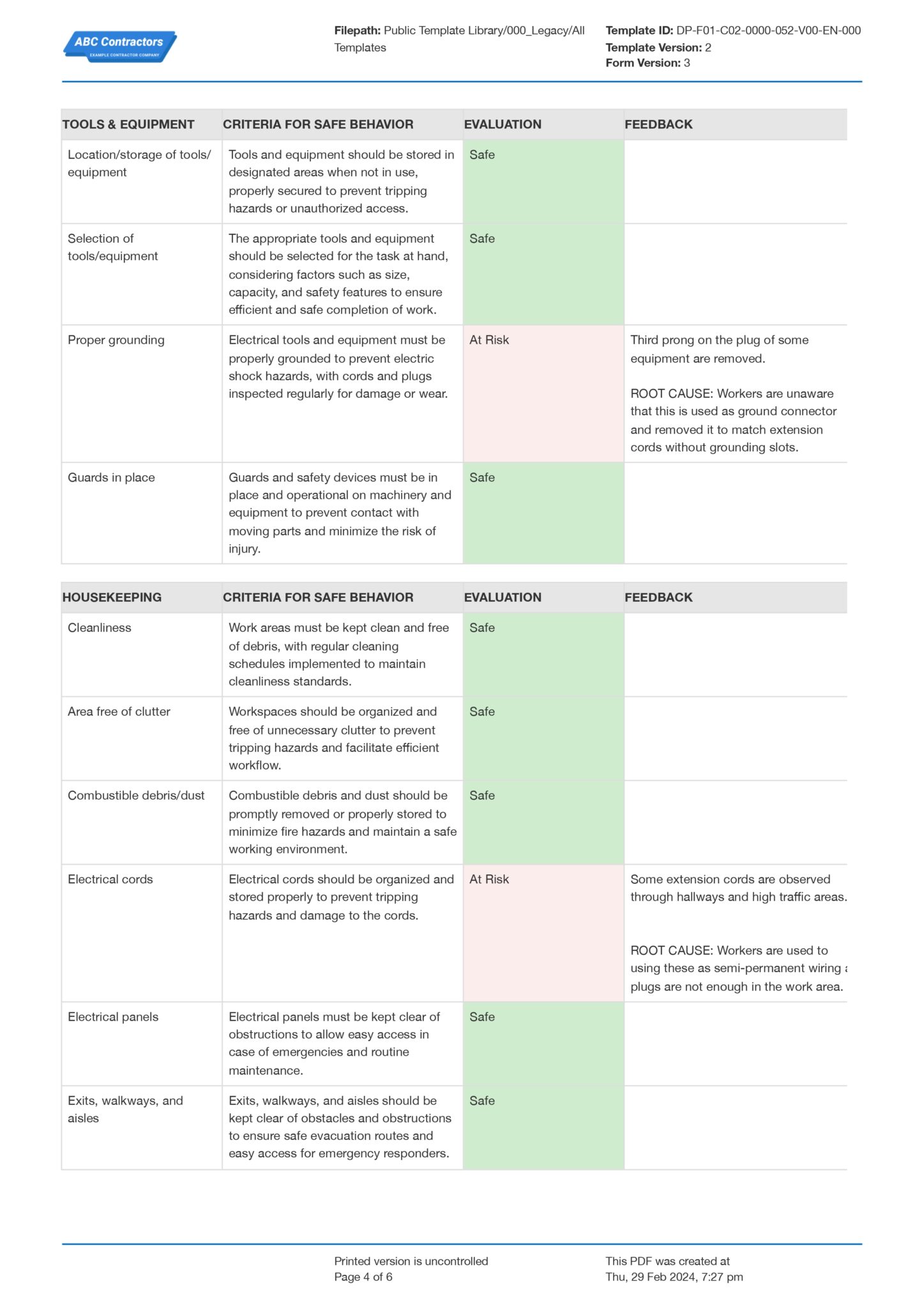 Behavior Based Safety Checklist Template: Free and Customisable